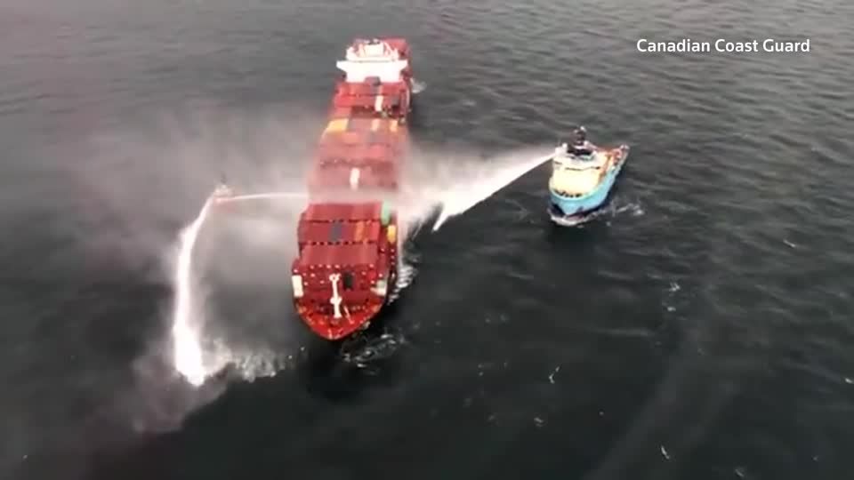 Container ship fire off Canada no longer spreading
