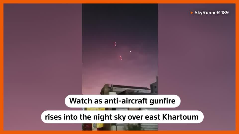 Anti-aircraft gunfire illuminates Khartoum's night sky