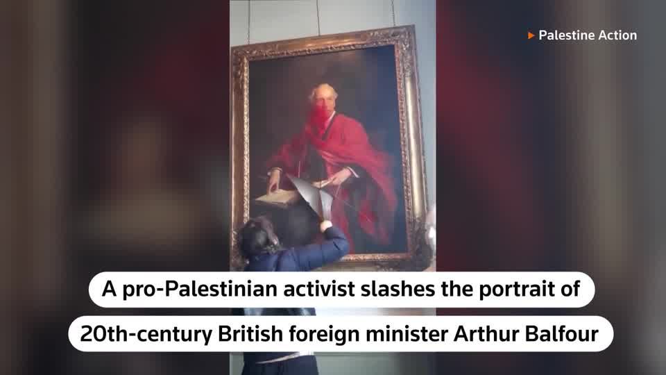 Activist slashes painting of British author of Jewish homeland ...