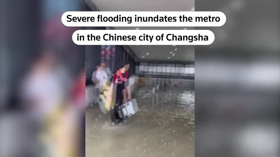 Metro station floods in China's Changsha city