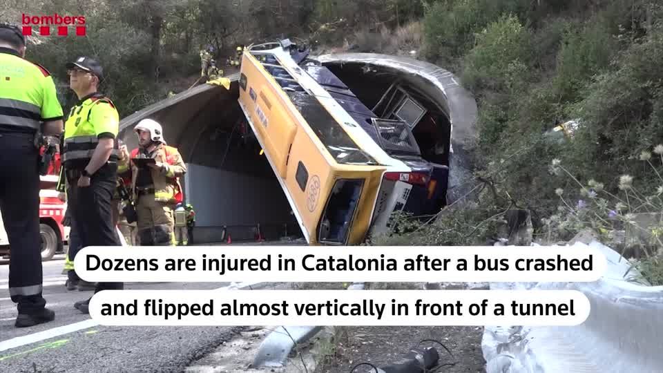 Spanish bus flips, gets wedged in tunnel entrance, injuring dozens ...