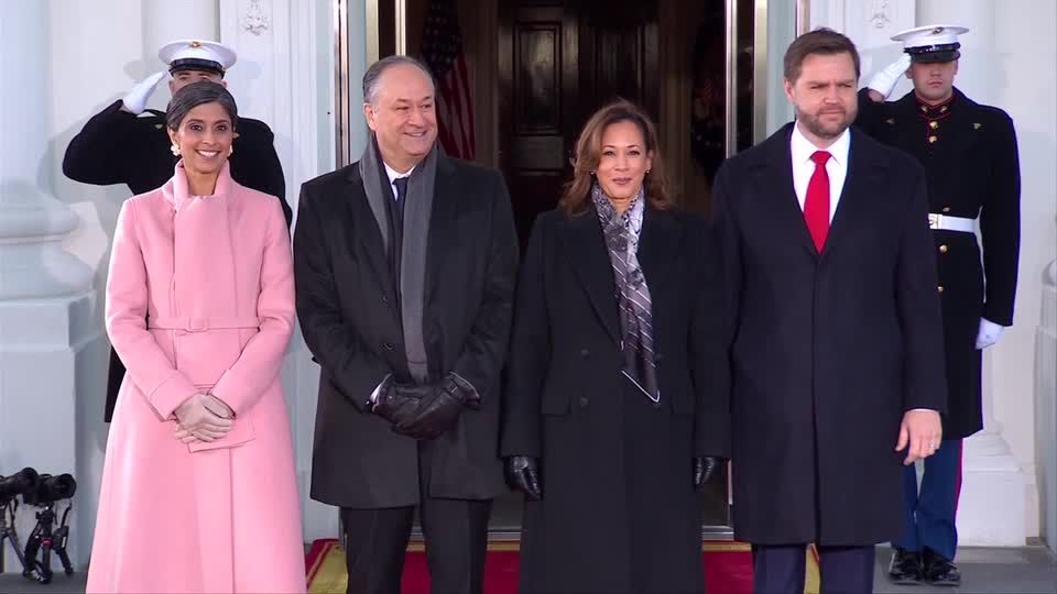 Harris, Emhoff greet Vances in front of the White House | Reuters