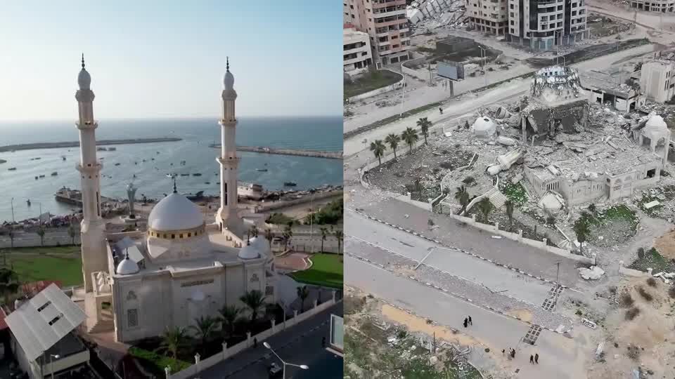 Drone footage shows Gaza's mosques before and after the war | Reuters
