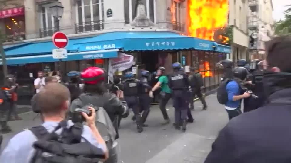 Fire breaks out in Paris as 'Block Everything' protests spread ...