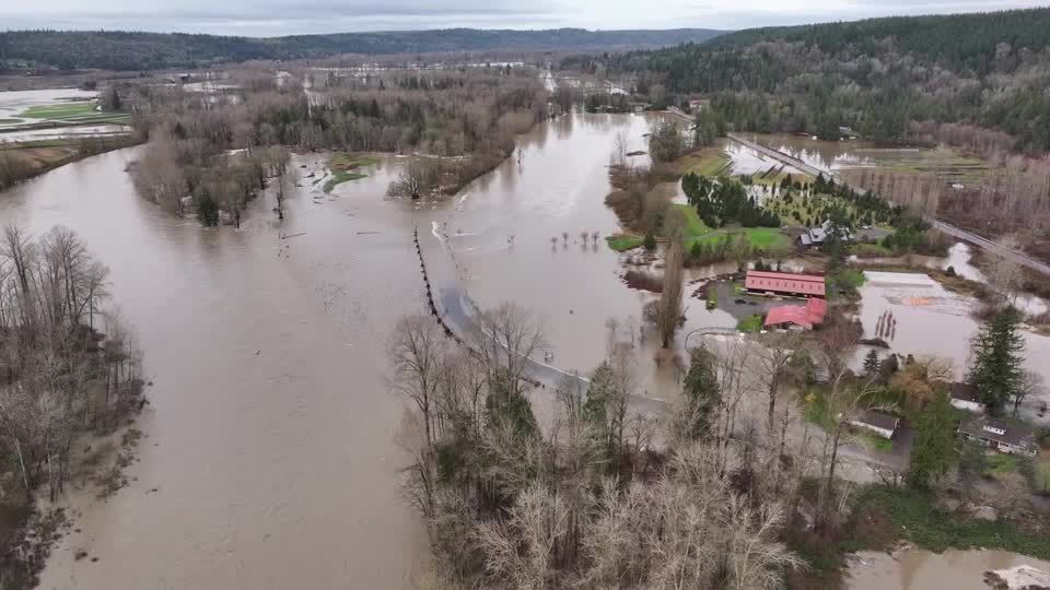 Drone video shows damage from flooding in Washington state | Reuters