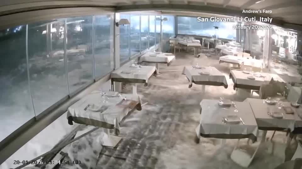 Storm surge floods dining room of Italian seafront restaurant | Reuters